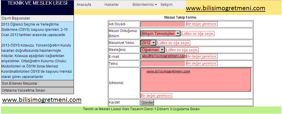 Web Tasarım ve Programlama 1.Dönem 3.Uygulama Sınavı (Css-Spry ...